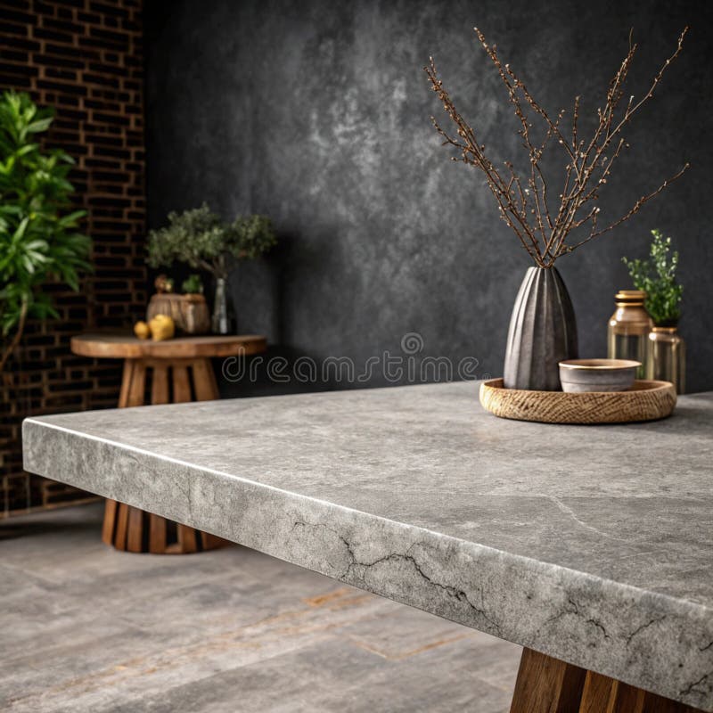 Empty Grey Marble Tabletop with Dark Cement Background Stock ...