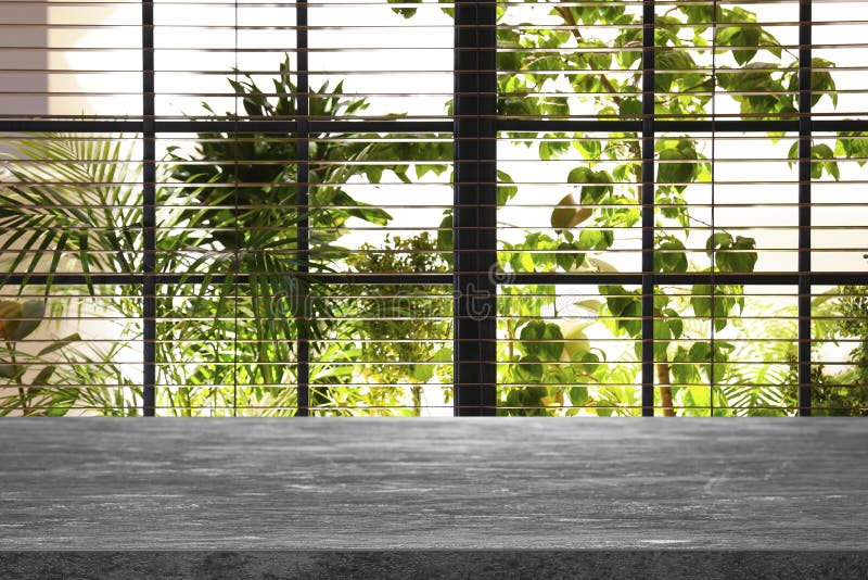 Empty Grey Table Against Window Indoors. Space for Design Stock Photo ...