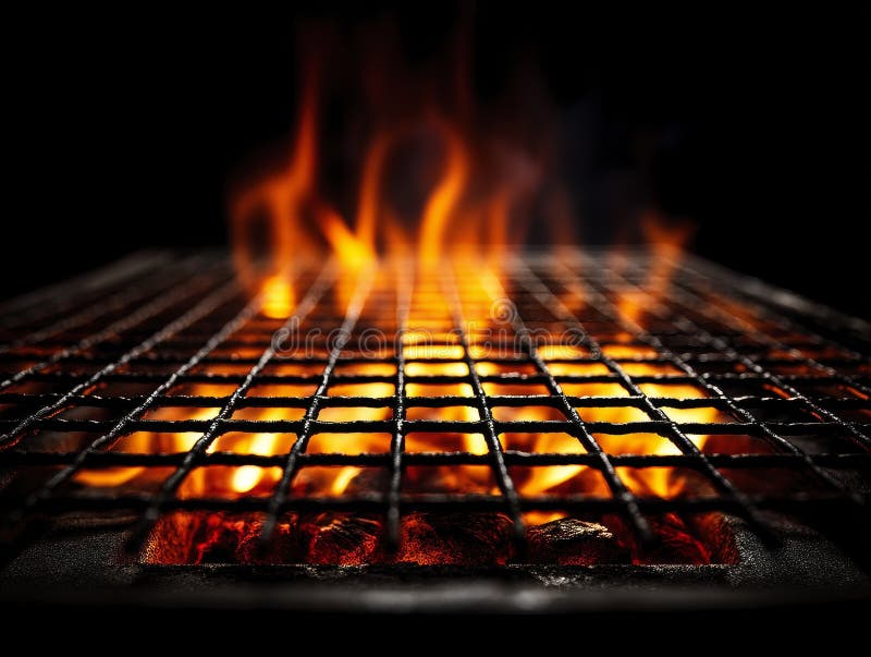 Empty Grill Fire Flames Grid on Black Background Stock Photo - Image of ...