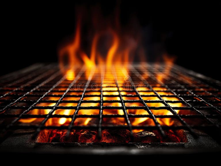 Empty Grill Fire Flames Grid on Black Background Stock Photo - Image of ...