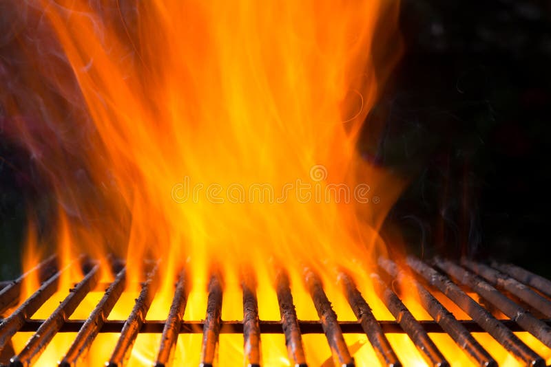 Empty Grill Grid with Fire Flames on Black Stock Photo - Image of grid ...