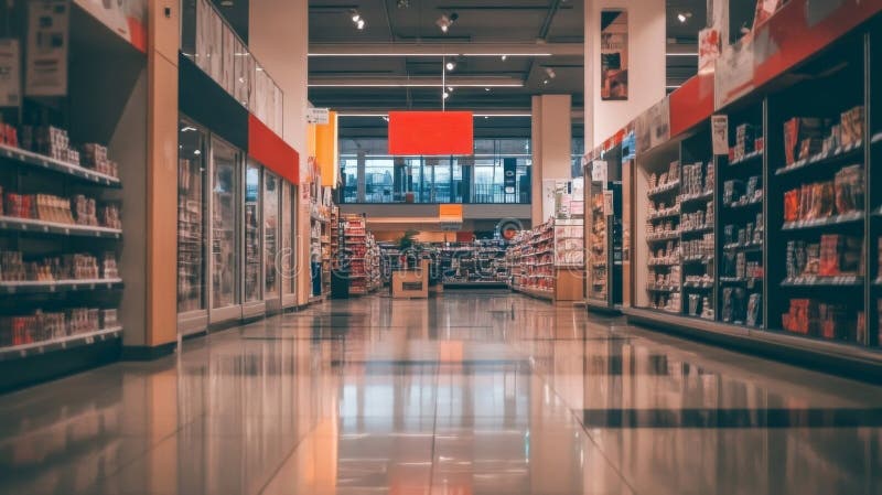 Empty Grocery Store Aisle with Shelving and Products Stock Illustration ...