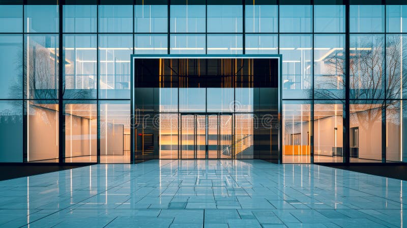 Empty Ground in Front of Modern Glass Wall Facade Building Stock ...