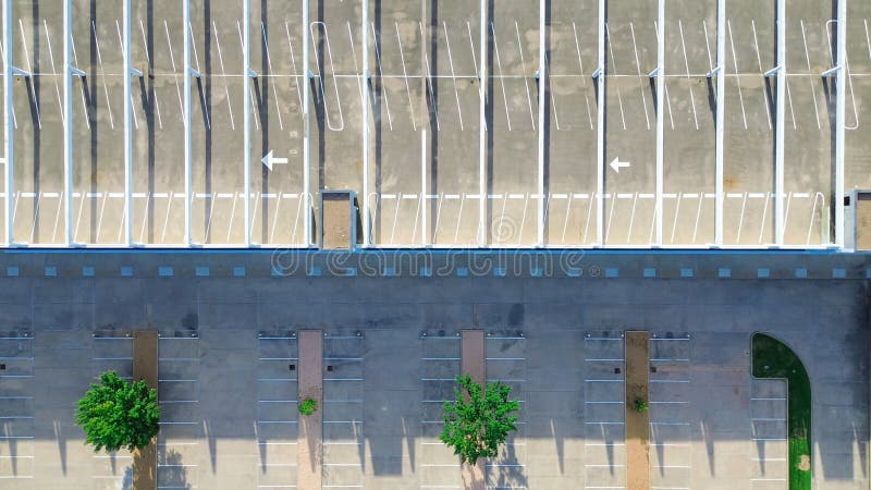 Empty Ground and Rooftop Multilevel Garage with Angled Parking Lot ...