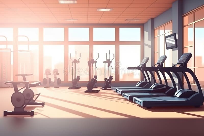 Empty Gym with Exercise Equipment and Large Windows. Generative AI ...