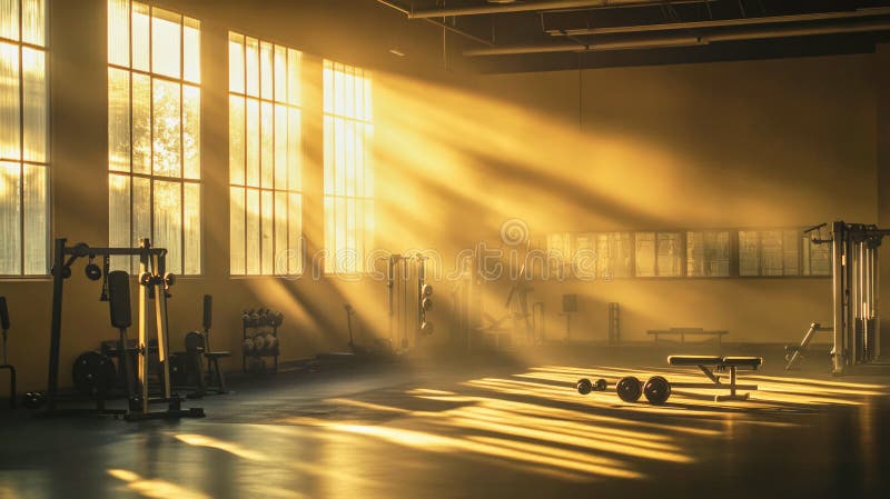 Empty Gym at Sunrise with Sunlight Streaming through Windows ...
