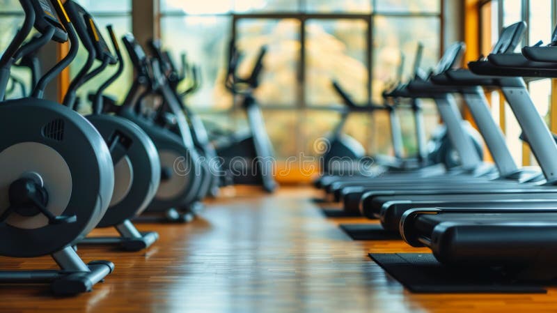 Empty Gym with Treadmills and Elliptical Machines, Highlighting the ...