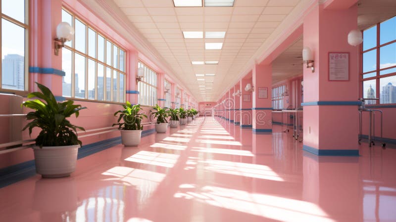 Empty Hall of Hospital with Pink Stock Image - Image of lobby, hall ...
