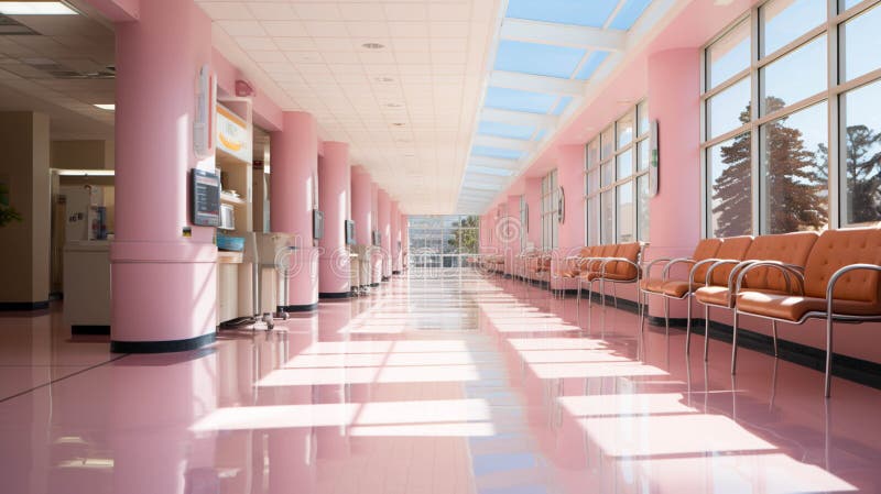 Empty Hall of Hospital with Pink Stock Photo - Image of empty, hallway ...