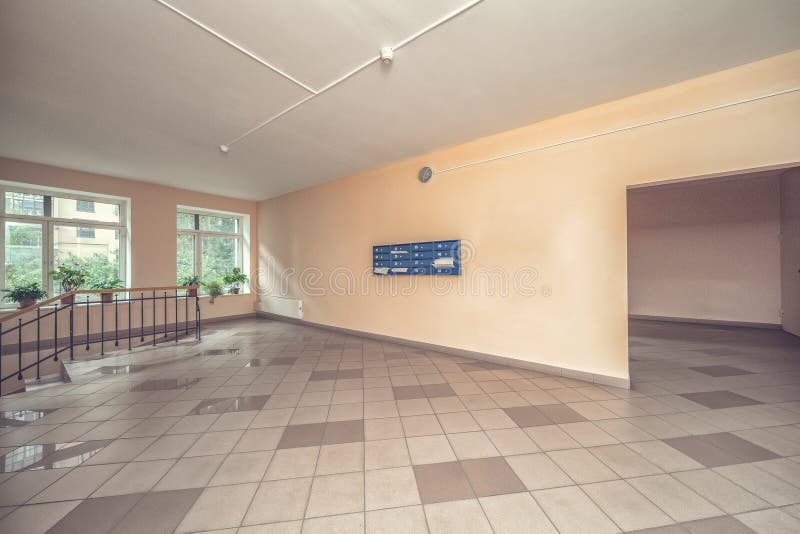 Empty Hall with Mailboxes and Elevator Doors Stock Image - Image of ...