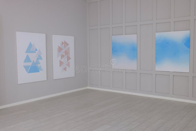 Empty Hall of Modern Art Gallery with Exhibits Stock Photo - Image of ...