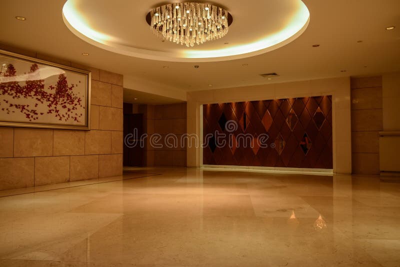 Empty Hall with Pendant Lamp and Marble Floor Stock Photo - Image of ...