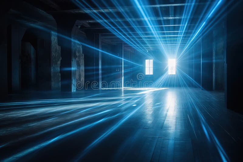 Empty Hall Room with Blue Day Light Rays from the Windows Stock Photo ...