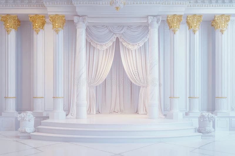 Empty Hall Room Featuring Blank Light Wall and White Floor Illuminated ...