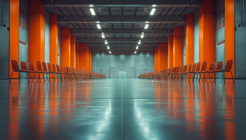 Empty Hall with Rows of Chairs Symmetrical Stock Photo - Image of hall ...