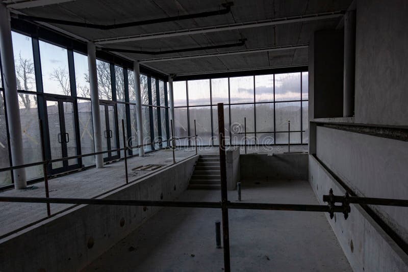 Empty Hall and Space for a Pool in a Building with Big Panoramic ...