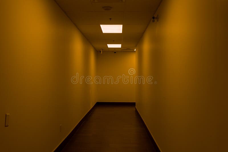 Dimly Lit Hallway with Neon Lights Stock Photo - Image of dark, long ...