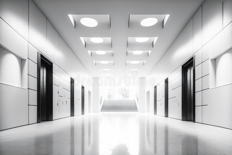 Empty Hallway in Modern Building a Modern Empty White Corridor Hallway ...