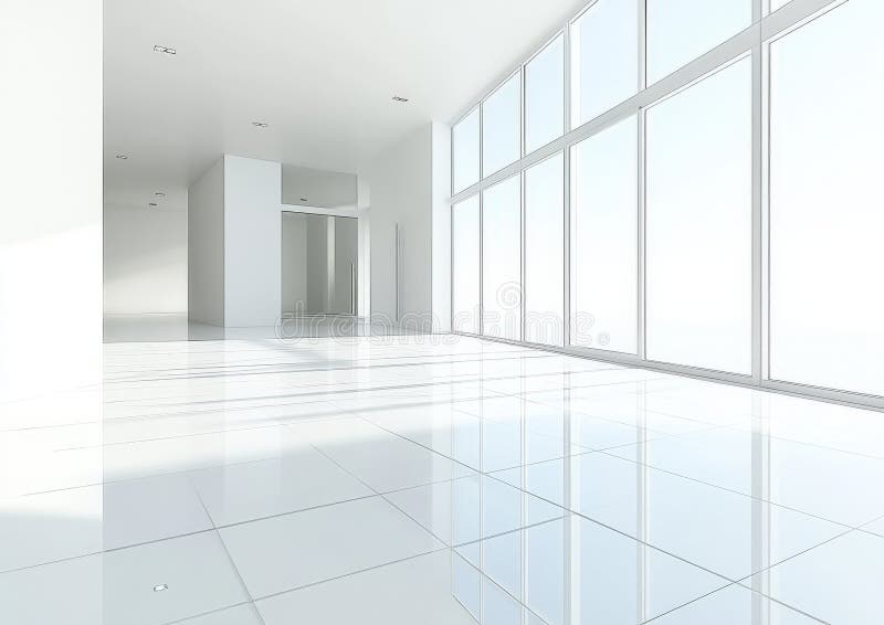 An Empty Hallway with a Potted Plant in the Middle Stock Image - Image ...