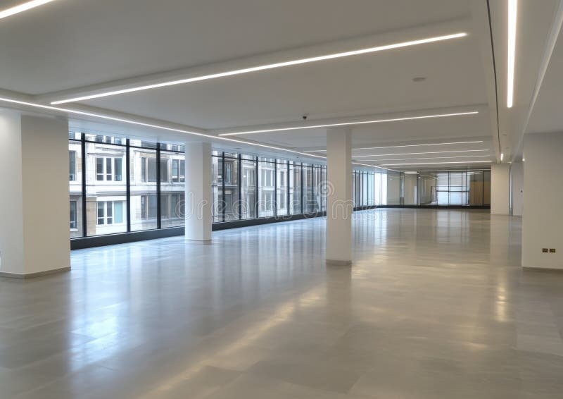 An Empty Hallway with a Potted Plant in the Middle Stock Image - Image ...