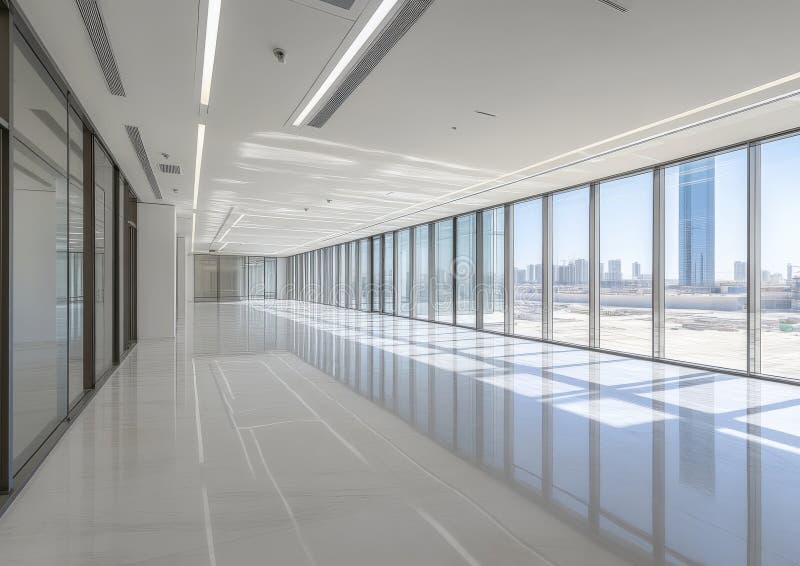 An Empty Hallway with a Potted Plant in the Middle Stock Image - Image ...