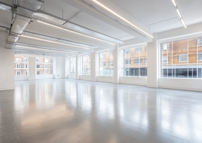An Empty Hallway with a Potted Plant in the Middle Stock Image - Image ...