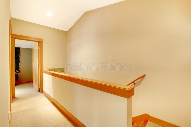 Empty Hallway and Staircase Going Down. Stock Image - Image of beige ...