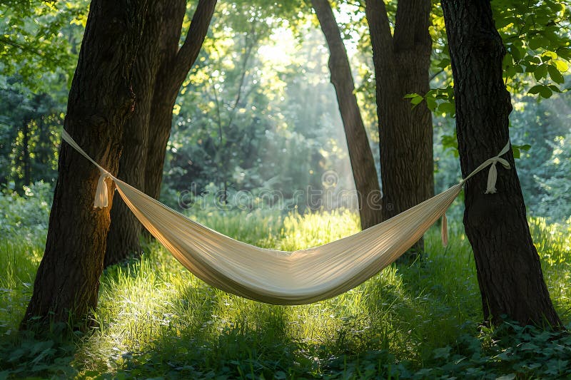 Empty Hammock Hanging Two Trees Sunny Forest Stock Photos - Free ...