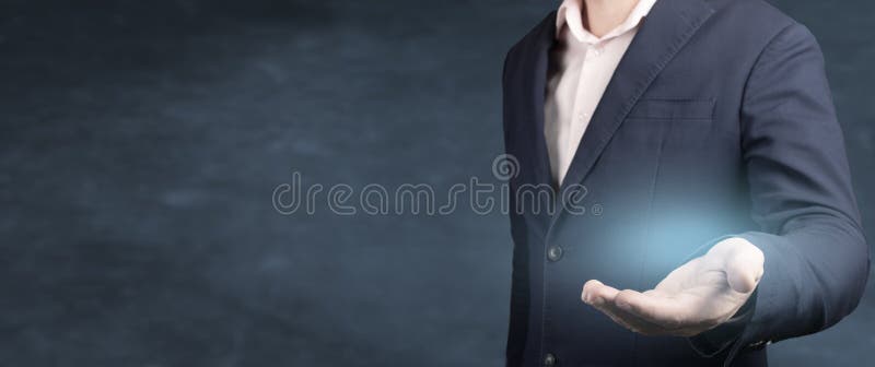 Empty Hand. Businessman with Empty Hand Open. Effect of Blue Light in ...