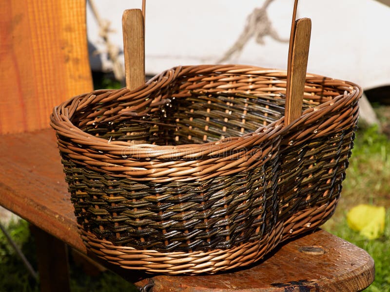 Empty Hand Made Wicker Basket Stock Image - Image of product, object ...