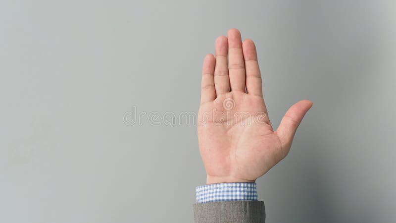 Empty Hand Palm in Businessman Grey Suit on Grey Background Stock Image ...