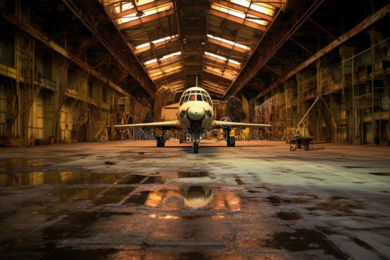 An Empty Hangar with Decaying Aviation Equipment Stock Illustration ...