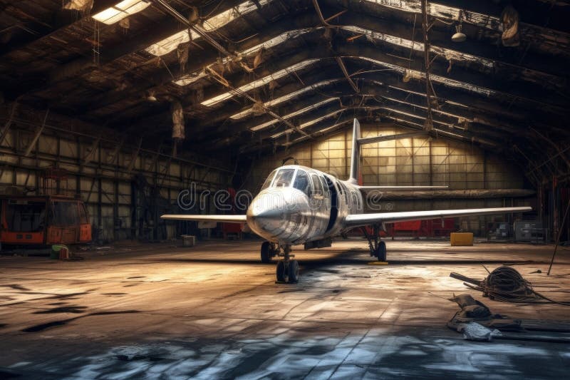 An Empty Hangar with Decaying Aviation Equipment Stock Illustration ...