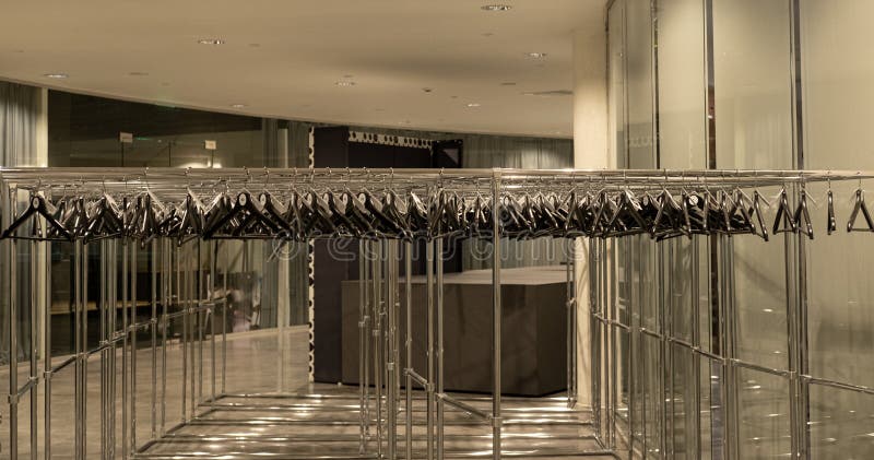 Empty Hangers on the Racks in the Dressing Room Building Stock Image ...
