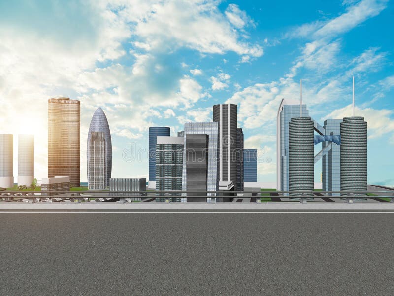 Empty Highway Asphalt Road and Beautiful Digital City Stock ...