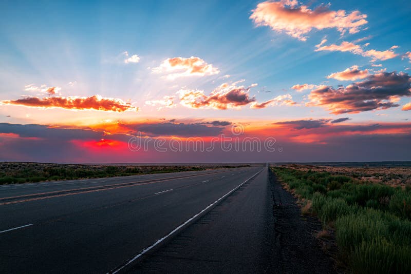 Empty Highway Asphalt Road and Beautiful Sky Sunset Landscape. Stock ...