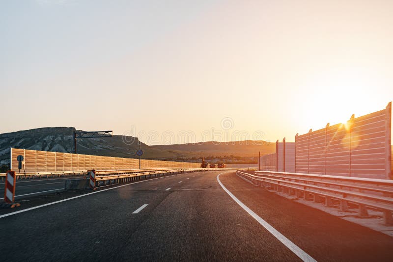 Empty Highway at Dawn, View from Driver`s Perspective Stock Image ...