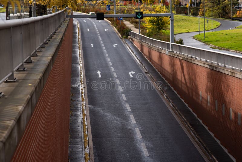 An Empty Highway Exit the Tunnel in the City Stock Photo - Image of ...