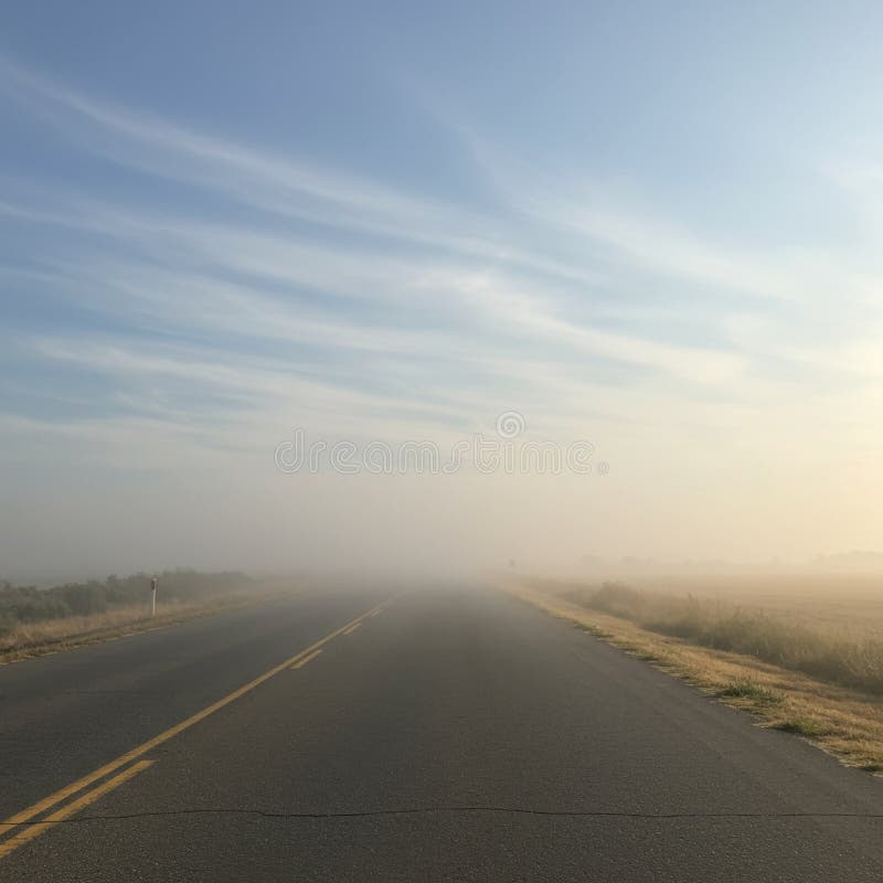 Empty Highway through Morning Fog Stock Illustration - Illustration of ...