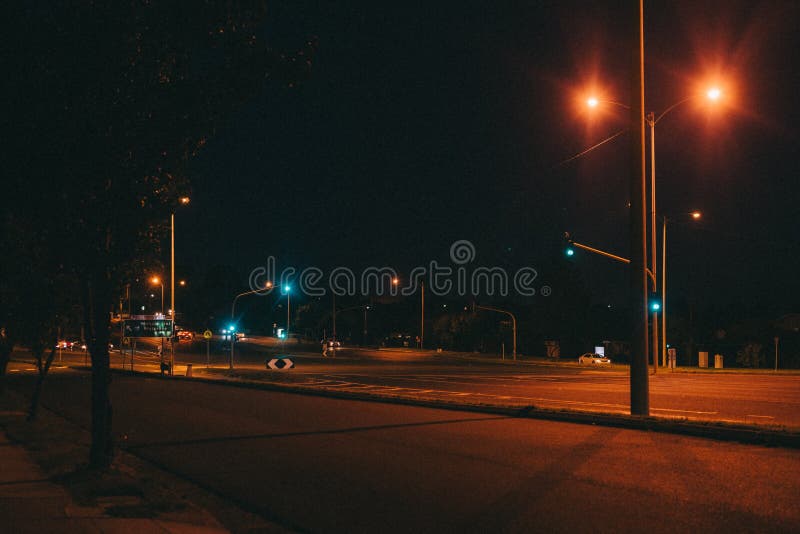 Empty Highway at Night with Limps Lamps Stock Image - Image of city ...