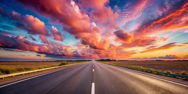Empty Highway Road with Pink Clouds in the Sky Generative AI Stock ...