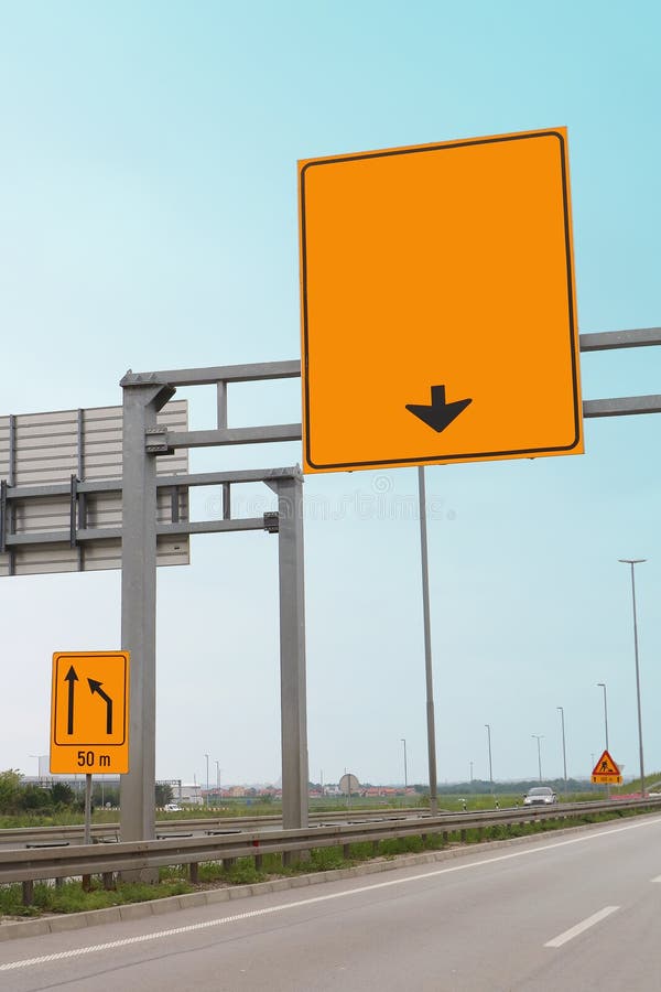 Empty Highway with Traffic Signs Stock Photo - Image of empty, nature ...
