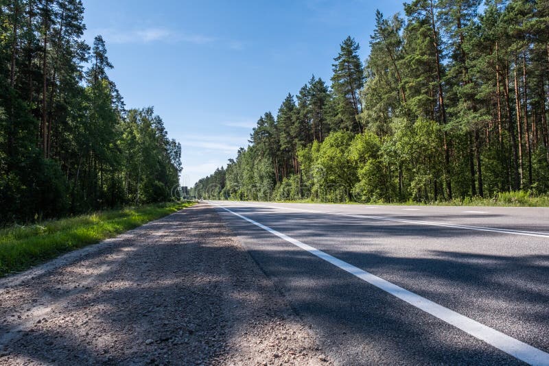 Empty Highway, Two Lane Road and the Forest. Asphalt Road Travel ...