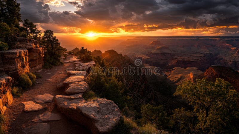 Majestic Sunset Over Canyon Cliffs Dramatic Landscape Photography Stock ...
