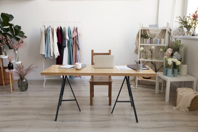Empty Home Office Workplace with Cozy Interior Design Stock Image ...