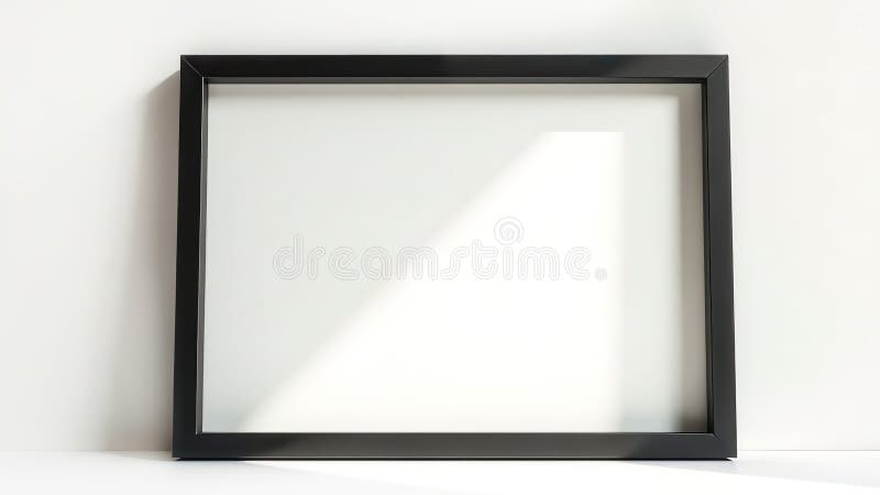 Empty Horizontal Black Photo Frame on White Wall Background Standing on ...