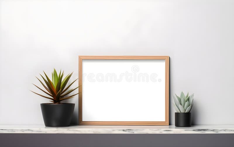 Empty Horizontal Frame Mockup in Modern Minimalist Interior with Plant ...