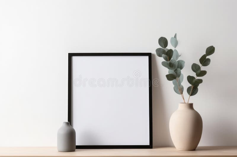 Empty Horizontal Frame Mockup in Modern Minimalist Interior with Plant ...