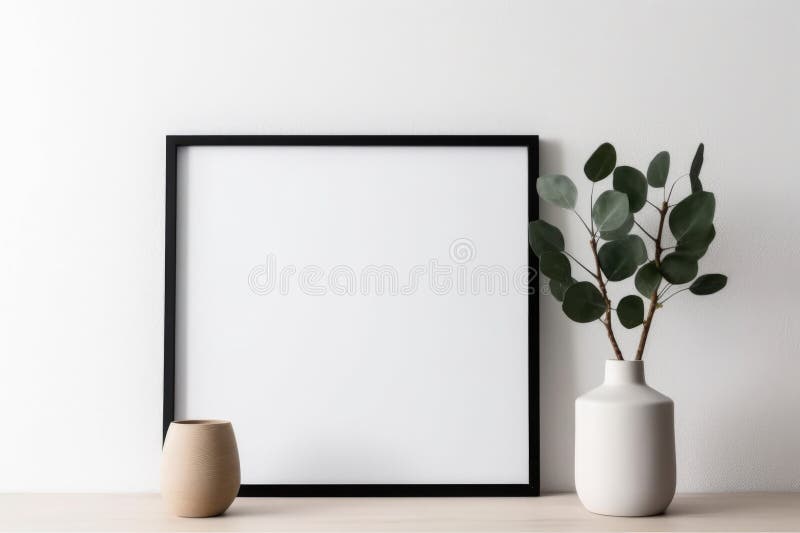 Empty Horizontal Frame Mockup in Modern Minimalist Interior with Plant ...