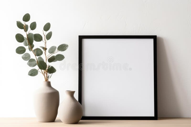 Empty Horizontal Frame Mockup in Modern Minimalist Interior with Plant ...